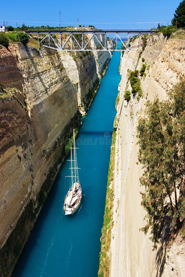 Kanal in Korinth, Griechenland Stockfoto - Bild von brücke, kanal: 14563056