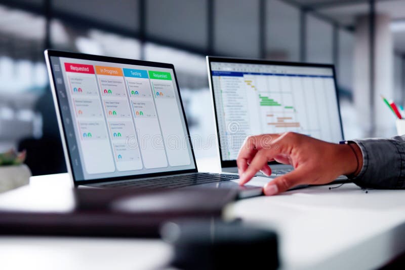 Kanban Project Management Software on Laptop Stock Photo - Image of ...