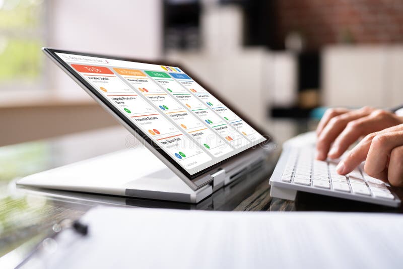 Kanban Project Management Software on Laptop Stock Photo - Image of ...