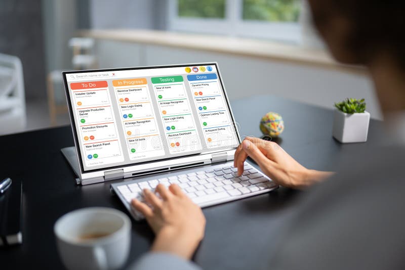 Kanban Project Schedule Management Software App Stock Photo - Image of ...