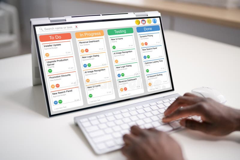 Kanban Project Schedule Management Software App Stock Image - Image of ...