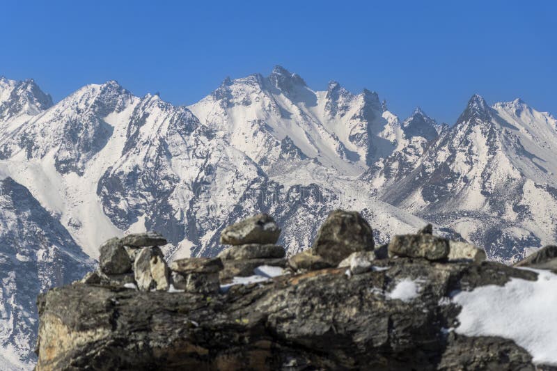 Kanchenjunga Mountain Range from South Base Camp Stock Photo - Image of ...