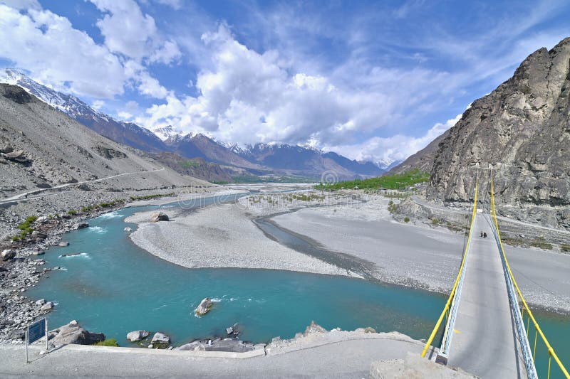 Kanchey Bridge and Gupis Valley in Gilgit District, Pakistan Stock ...
