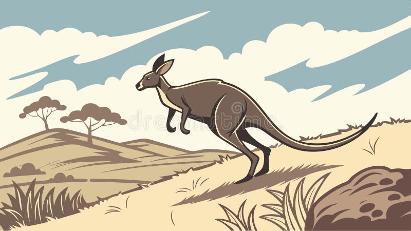 Kangaroo in Australian Outback, Iconic Wildlife and Nature Scene Vector ...