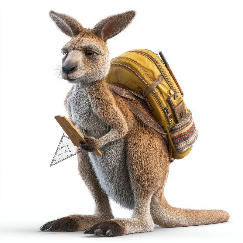 A Kangaroo with a Backpack, Holding a Ruler and Teaching Stock ...
