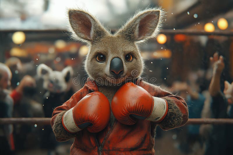 Kangaroo Boxer Wearing Boxing Gloves and Robe in Boxing Ring Stock ...
