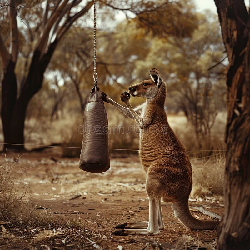 Kangaroo Boxing a Hanging Punching Bag Outdoors Stock Illustration ...