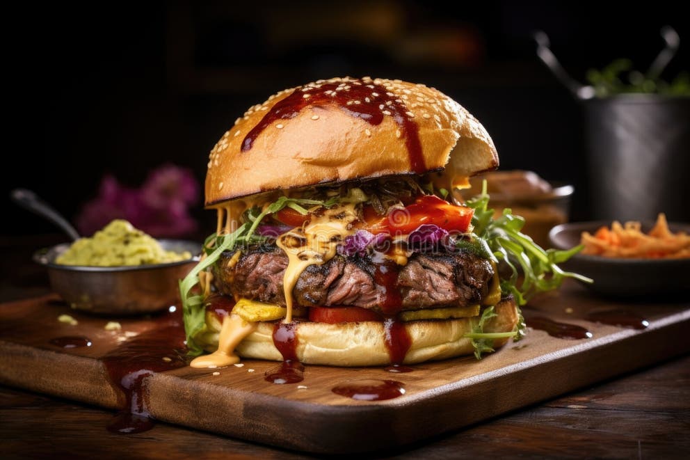 Kangaroo Burger with an Assortment of Condiments Stock Photo - Image of ...