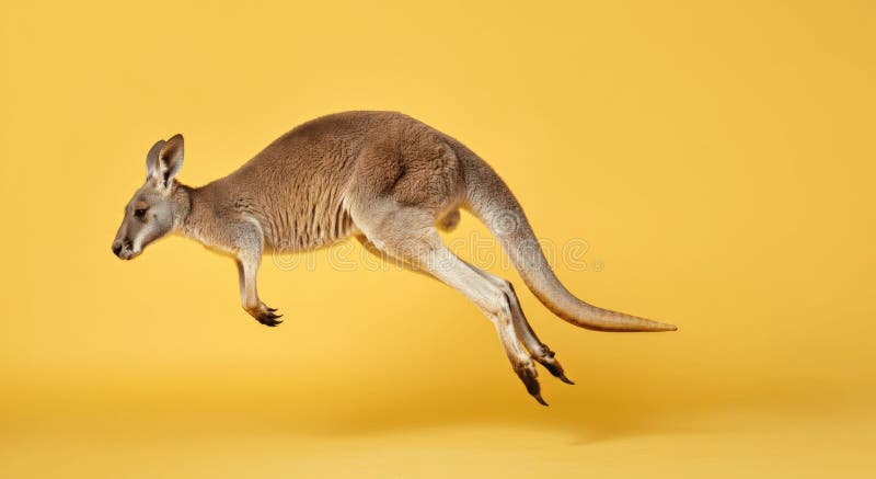 Energetic Kangaroo Mid-air Against Vibrant Yellow Background for ...
