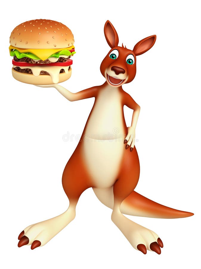 Kangaroo Cartoon Character with Burger Stock Illustration ...