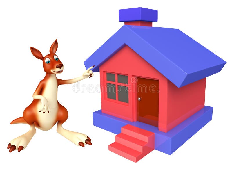 Kangaroo Cartoon Character with Home Stock Illustration - Illustration ...