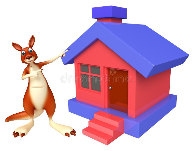 Kangaroo Cartoon Character with Home Stock Illustration - Illustration ...