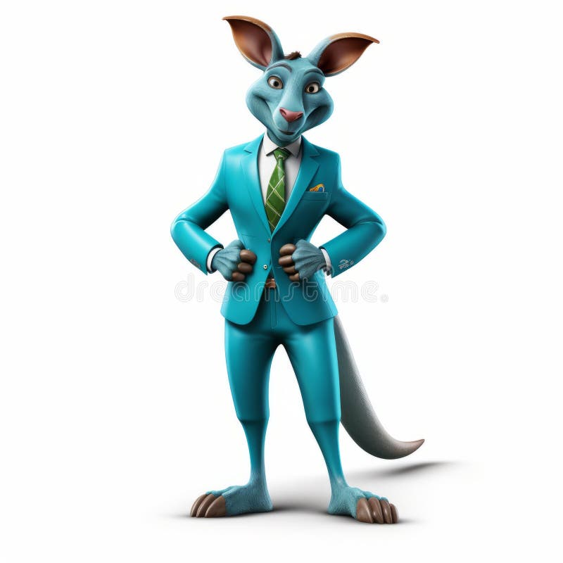 Vibrant Blue Cartoon Kangaroo in a Stylish Suit Stock Illustration ...