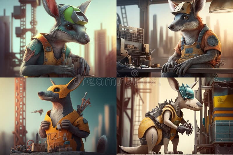 Kangaroo Construction Crew: a Whimsical Skyscraper Build Stock ...