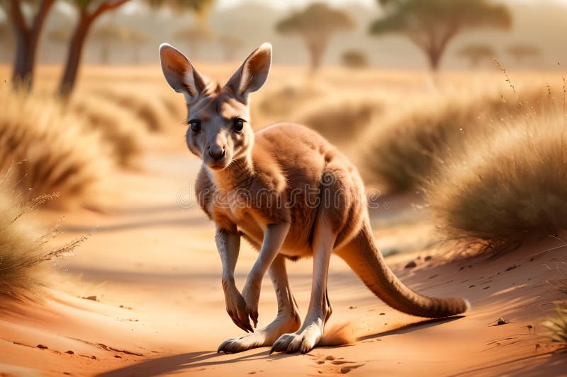 Kangaroo in the Desert, Hot Summer Stock Image - Image of ecology, heat ...