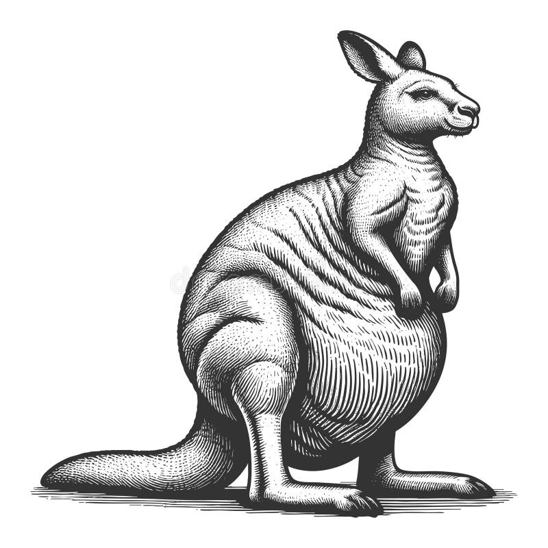 Kangaroo Engraving Sketch Vector Illustration Stock Illustration ...