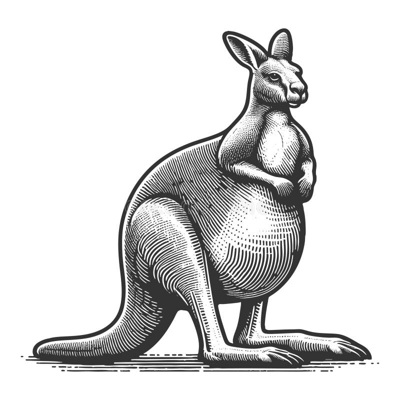 Kangaroo Engraving Sketch Vector Illustration Stock Illustration ...