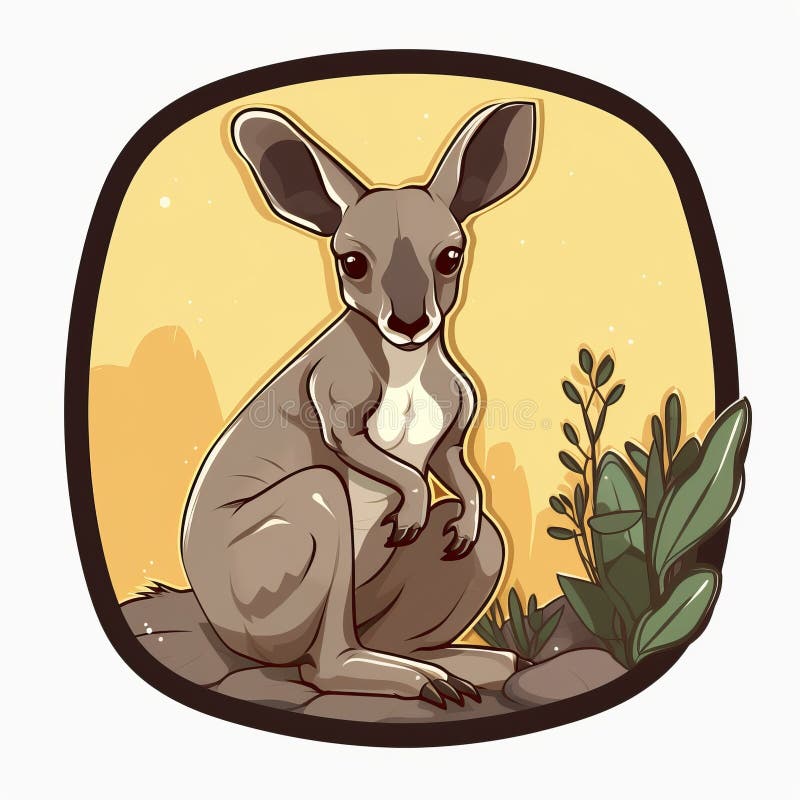 Kangaroo Flat Border Sticker in Cute Anime Style for High Contrast and ...