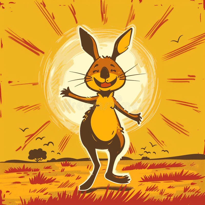 Kangaroo Hopping Outback with Smiley Face Stock Illustration ...