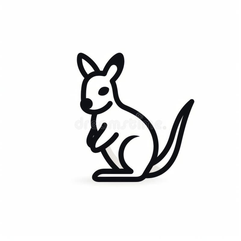 Bold and Clean Kangaroo Icon in Black and White Stock Illustration - Illustration of lines, line ...
