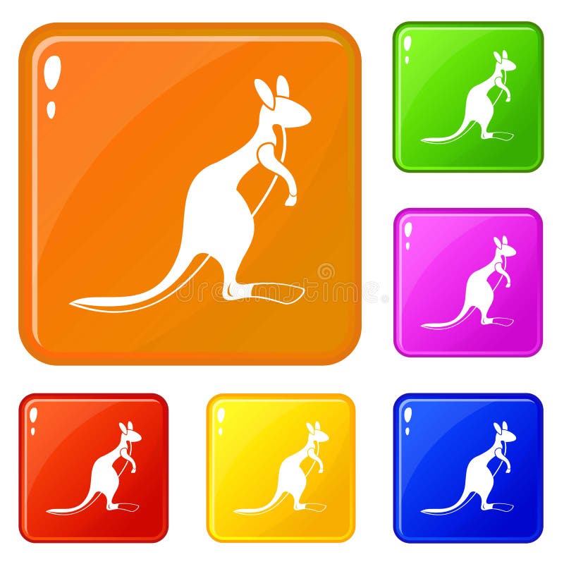 Kangaroo Icons Set Vector Color Stock Vector - Illustration of zealand ...