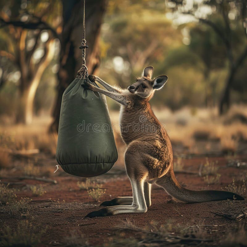 Kangaroo Interacting with a Hanging Bag Outdoors Stock Illustration ...