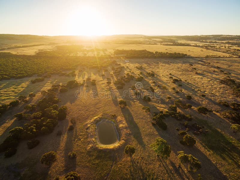 Kangaroo Island Pastures and Meadows at Sunset Aerial View. Stock Image ...