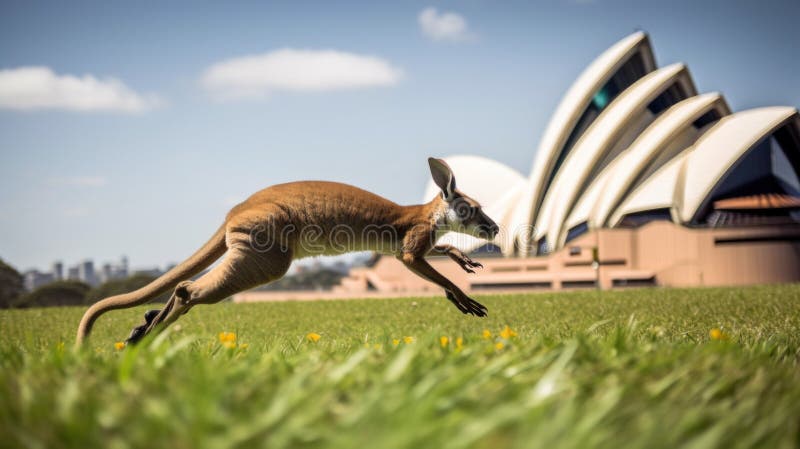 A Kangaroo Jumping in the Air in Front of a Building. Generative AI ...