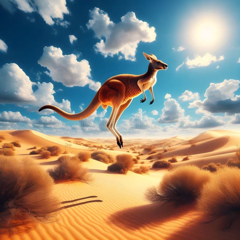 Kangaroo Jumping through the Desert Stock Illustration - Illustration ...