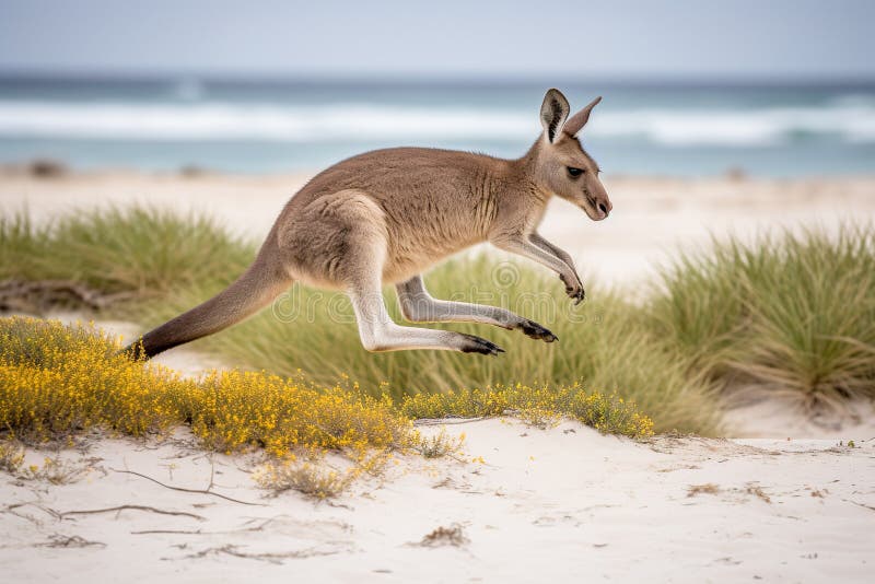 Kangaroo Jumping on the Beach, Kangaroo Island. Generative AI Stock ...