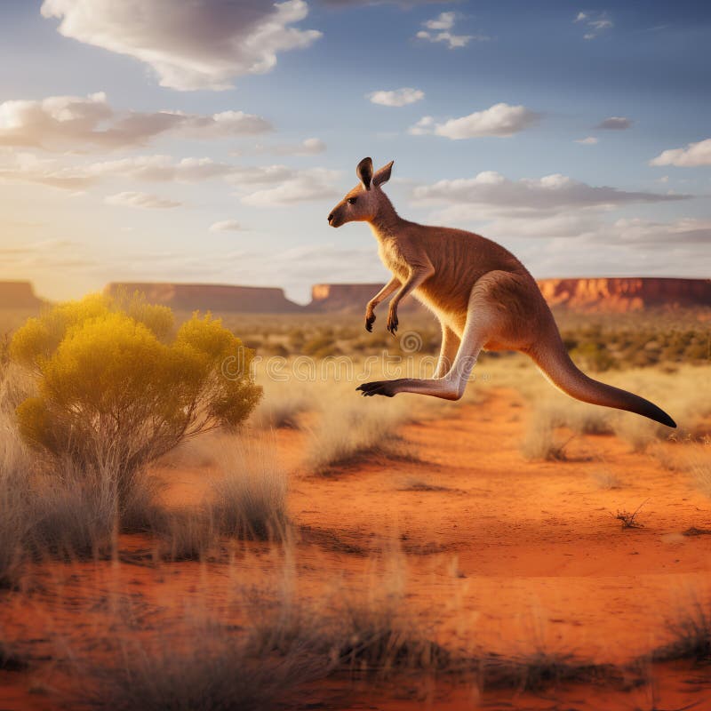 Kangaroo Jumping in the Desert. Australian Kangaroo Stock Illustration ...