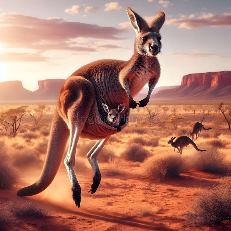 A Kangaroo with a Small Kangaroo Stock Illustration - Illustration of ...