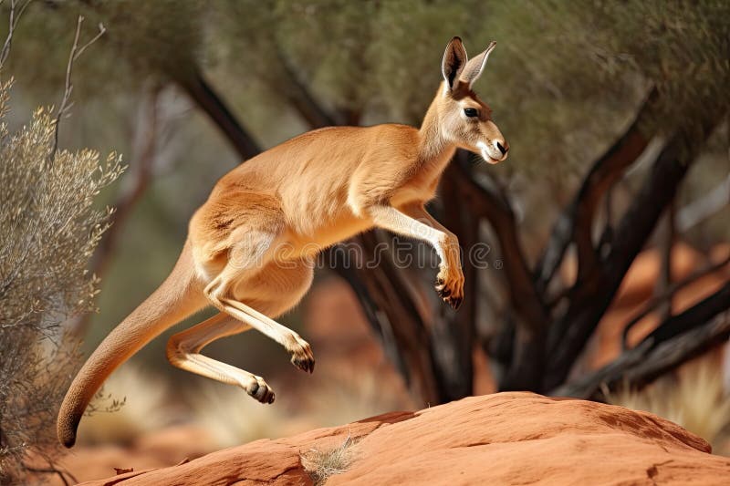 Kangaroo Jumping High, in Mid-leap, Displaying Its Powerful Legs and ...