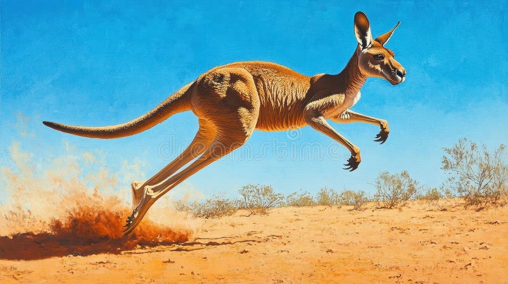 Kangaroo Leaping through the Outback Stock Illustration - Illustration ...