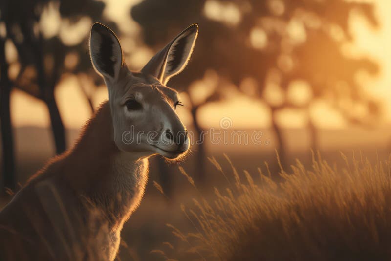 Portrait of a kangaroo. stock illustration. Illustration of sunrise ...
