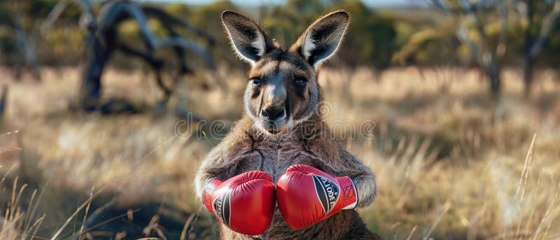 A Kangaroo with Neon Red Boxing Gloves Bouncing Energetically in the ...