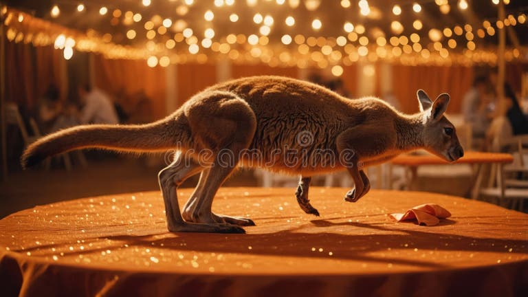 Adorable Kangaroo Posing on a Festive Table at Night Stock Illustration ...