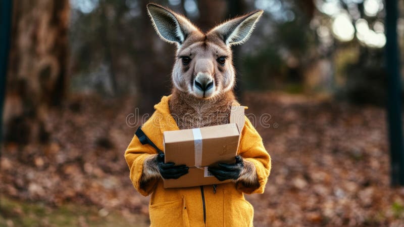 Kangaroo in Postal Worker Uniform Holding Package Outdoors Stock ...