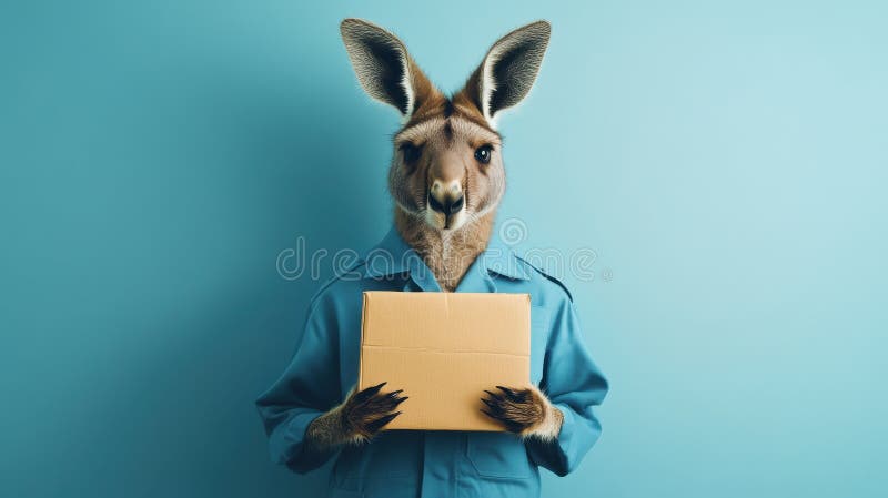 Kangaroo in Postal Worker Uniform Holding a Package Stock Illustration ...