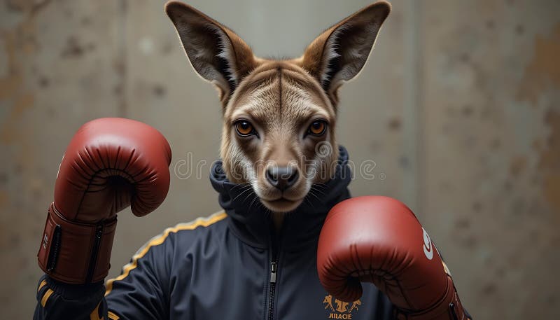 Kangaroo Ready Boxing Wearing Gloves and Tracksuit Facing Camera Stock ...
