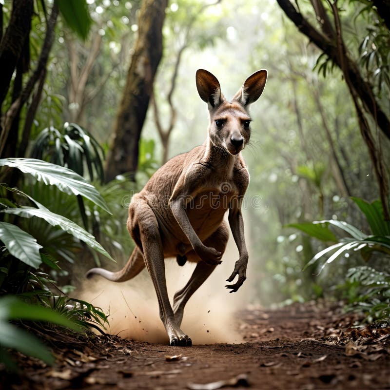 Kangaroo Running through the Forest. Stock Illustration - Illustration ...