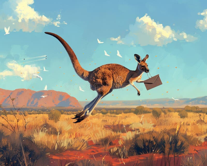 A Kangaroo Serving As a Mail Carrier Jumping through the Outback Stock ...