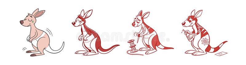 Kangaroo Sewing Evolution Cartoon Character Illustrations Stock Vector ...