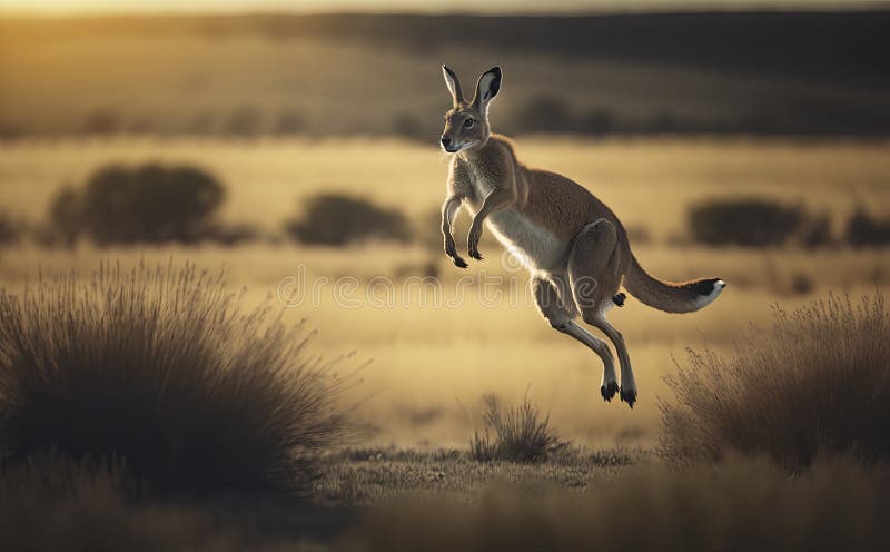 A Kangaroo in a Side View As it Jumps Mid-air Across the Blurred ...