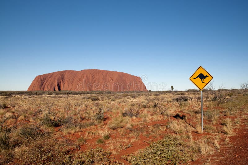 Kangaroo sign and Uluru editorial stock photo. Image of nature - 11418868