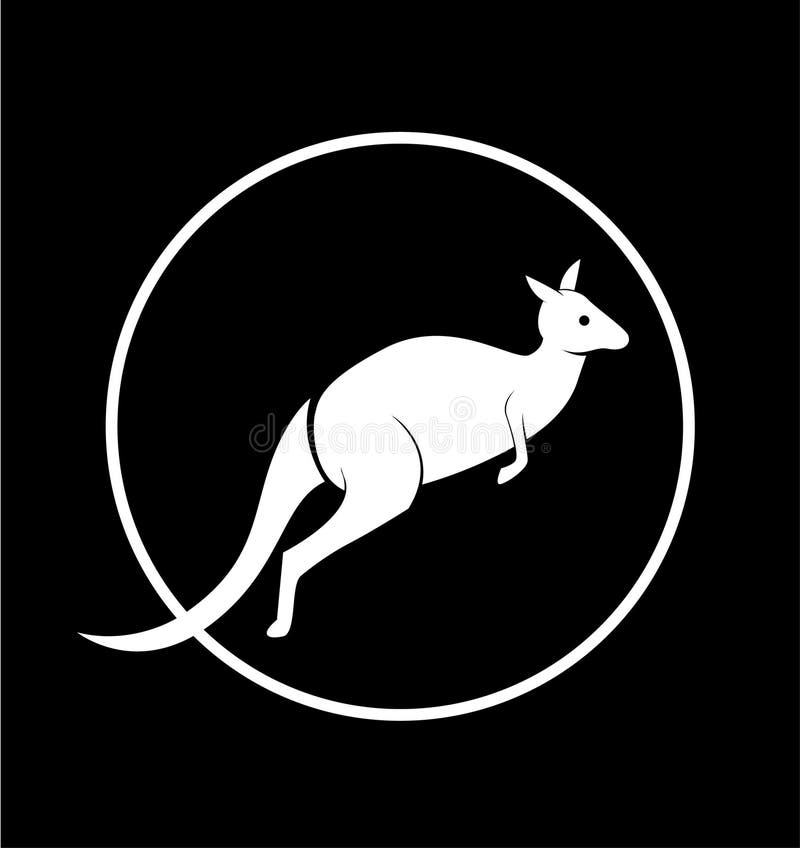 Kangaroo Silhouette with Circle on a Black Background Illustration ...