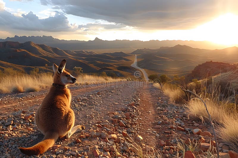 Kangaroo in Outback Landscape at Sunset Nature and Wildlife from Remote ...