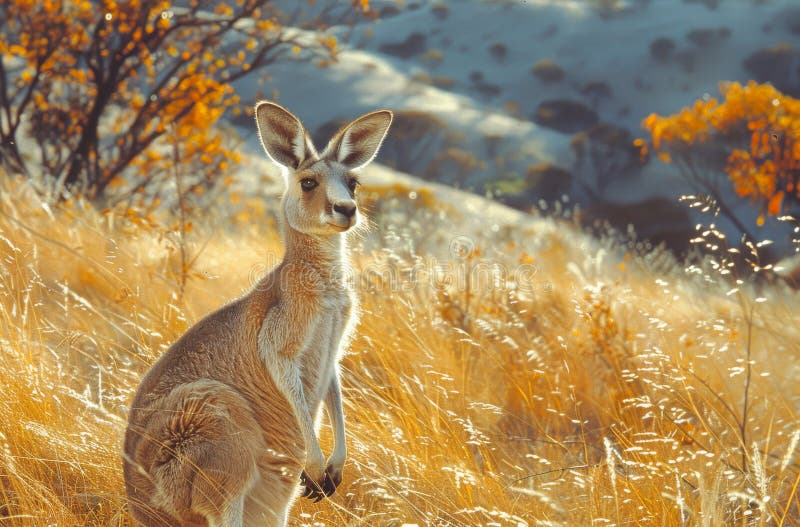 Kangaroo Sitting in the Grass in the Morning Light Stock Image - Image ...