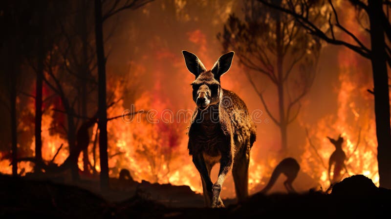 A Kangaroo is Standing in Front of a Fire. Generative AI Image. Stock ...
