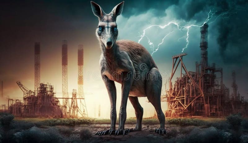 Kangaroo Standing in Front Toxic Mass from Chemical Factor. Generative ...
